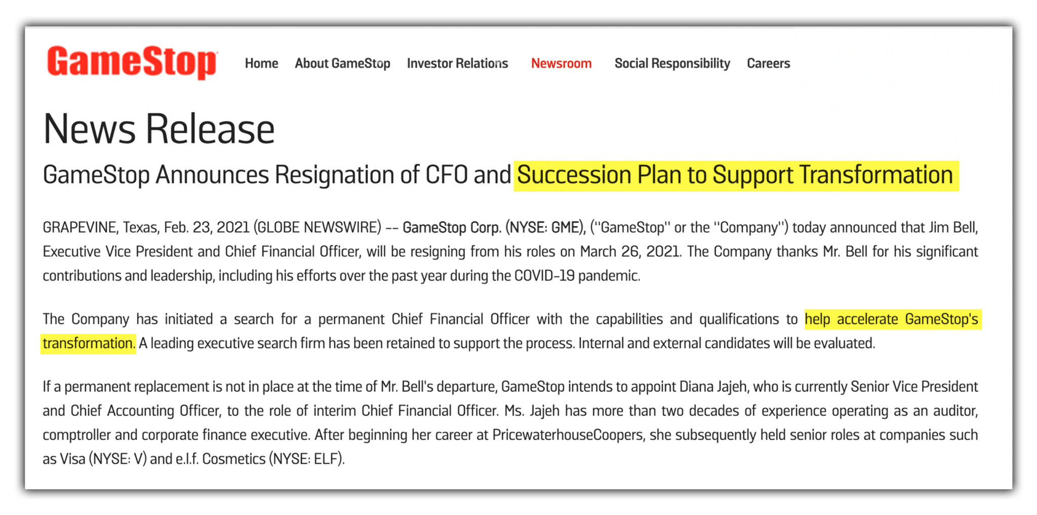 GameStop Announces Resignation of CFO to Support Transformation ...