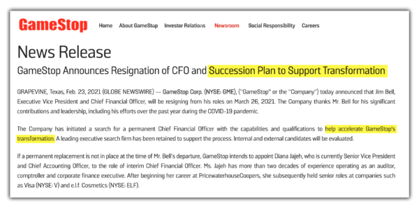 GameStop Announces Resignation of CFO to Support Transformation ...