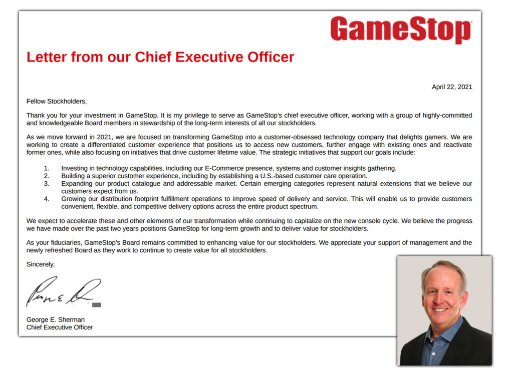 CEO Sherman Issues Letter to Stockholders | GameStop Due Diligence ...
