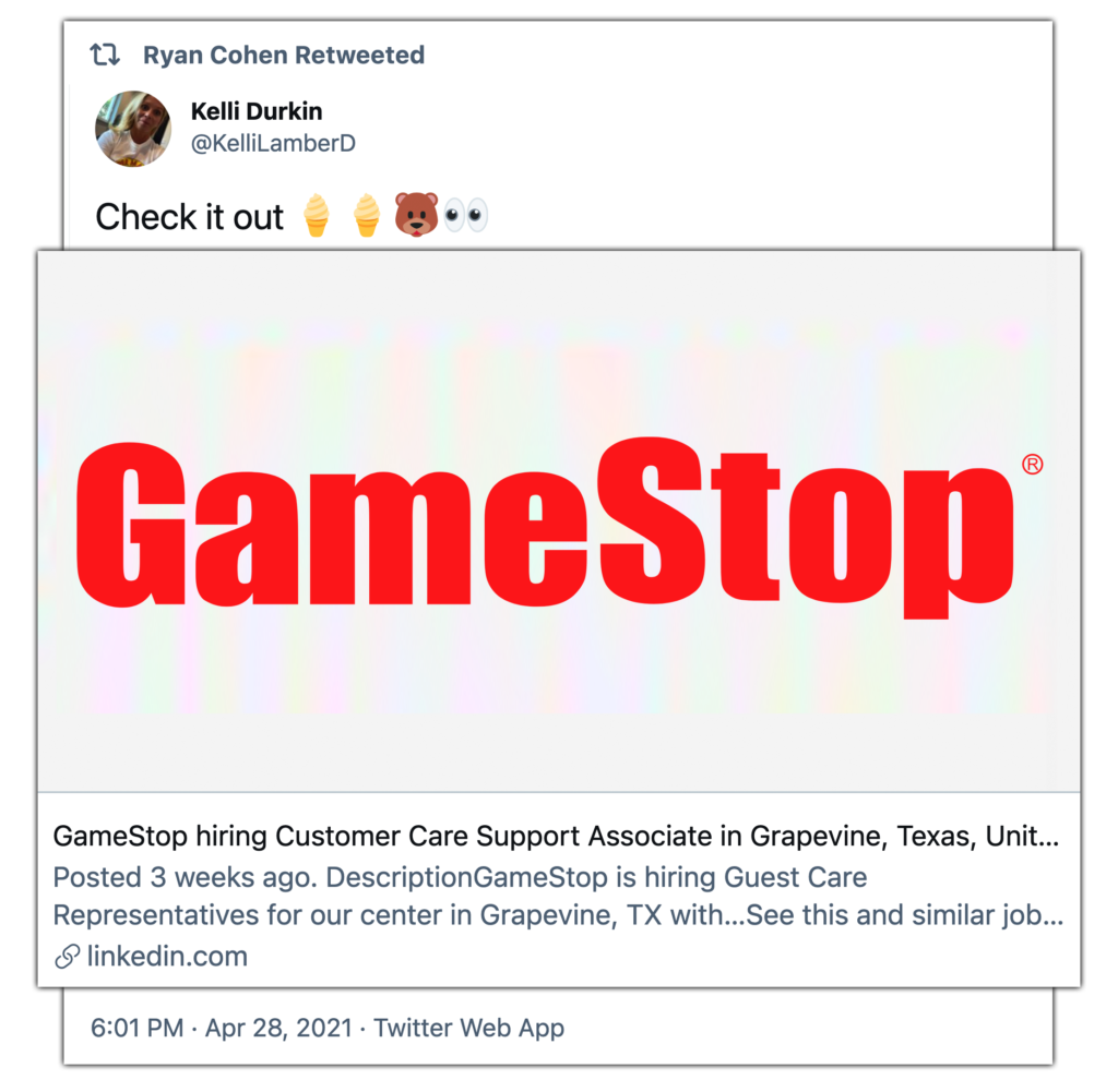 Ryan Cohen Retweets GameStop Job Listing | GameStop Due Diligence ...